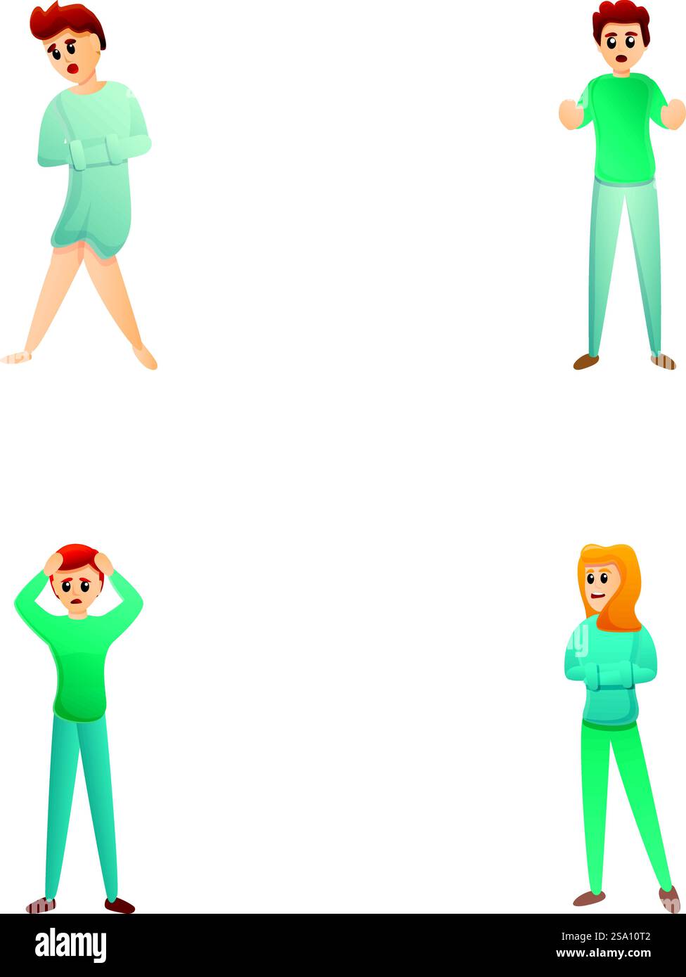 Mental disorder icons set cartoon vector. Young depressed character ...