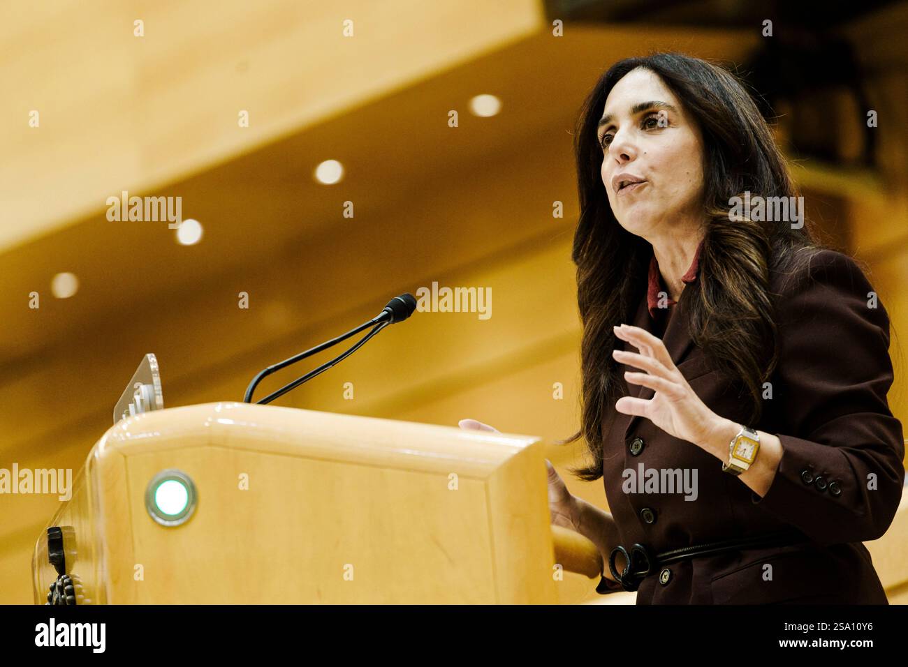 Vox senator Paloma Gómez speaks during an extraordinary plenary session ...