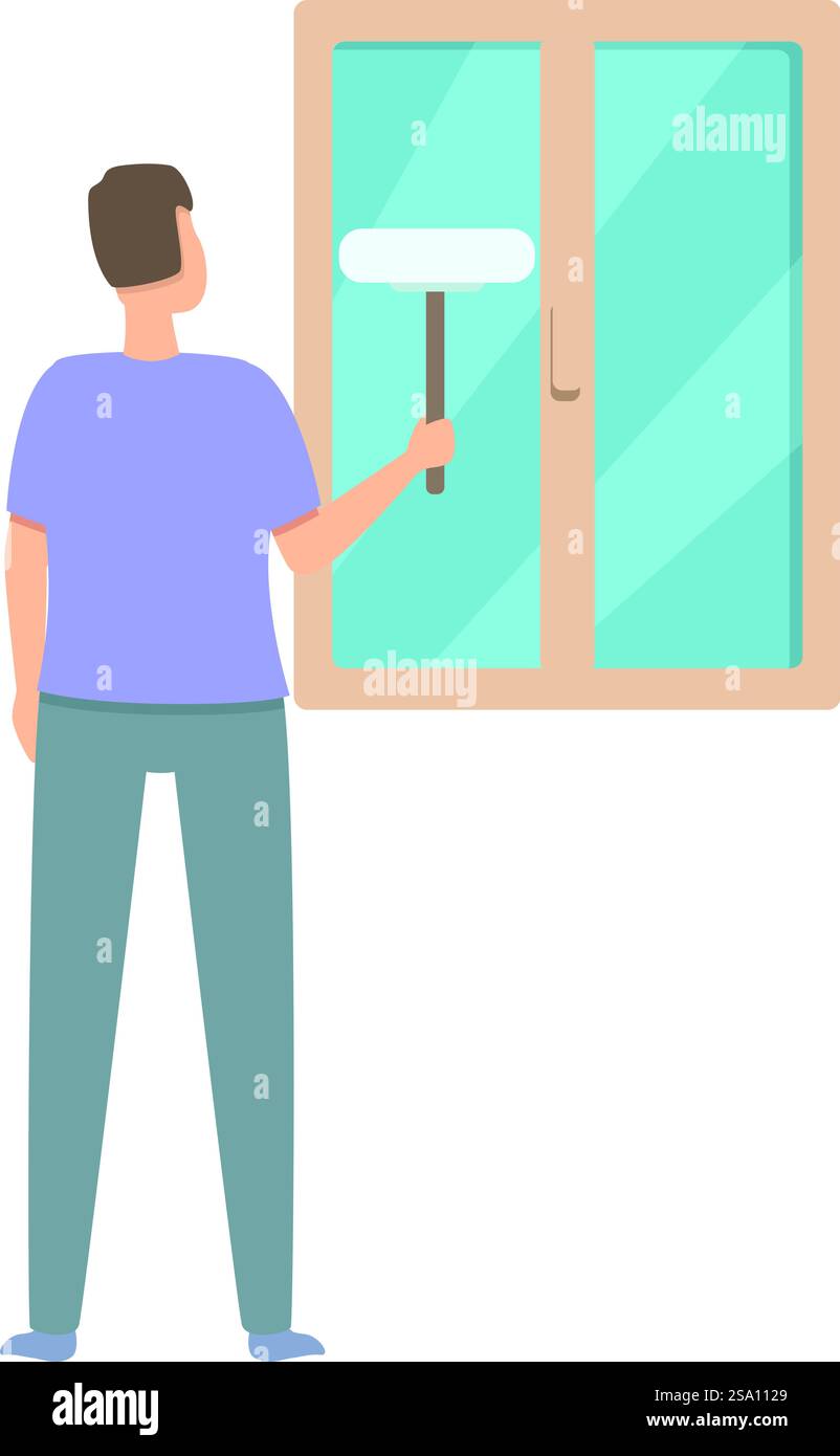 Man cleaning home window icon cartoon vector. Glass cleaning tool ...