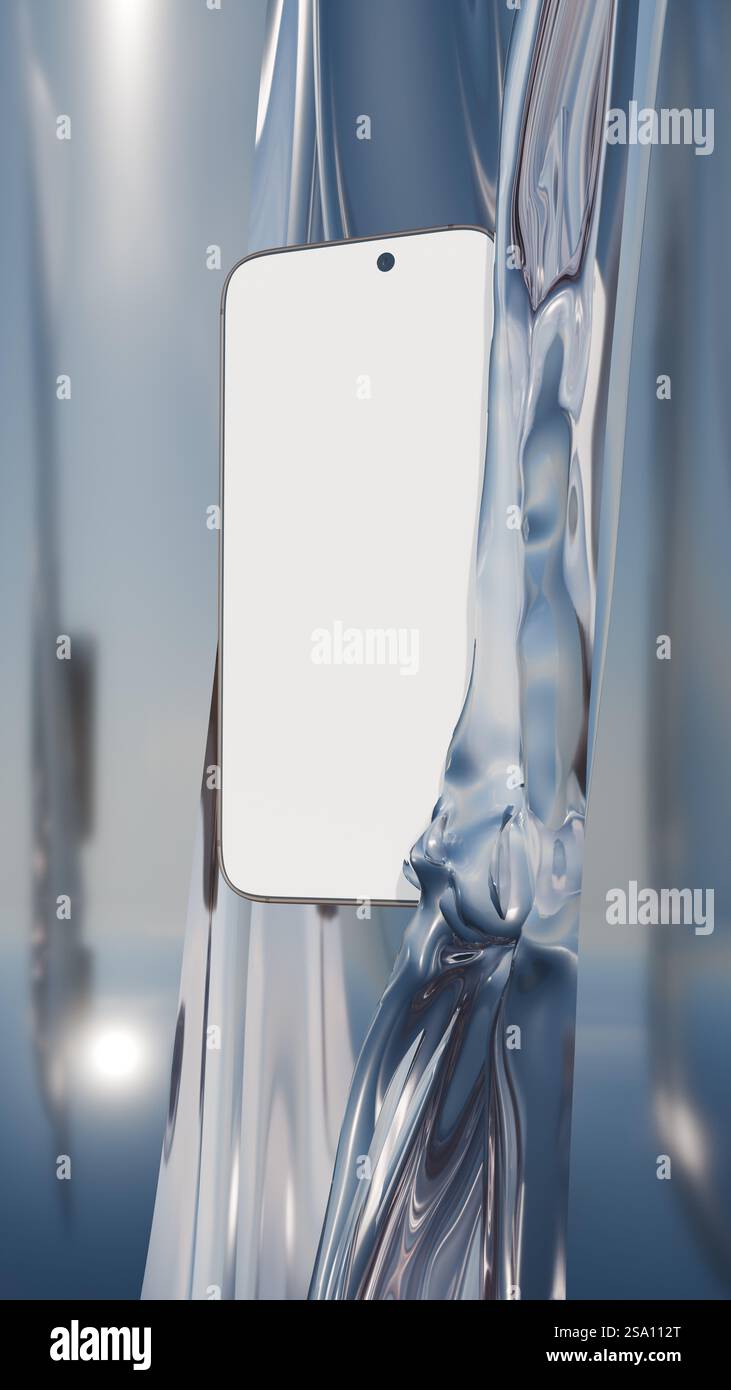 Futuristic smartphone mockup with reflective liquid metal texture. 3D ...