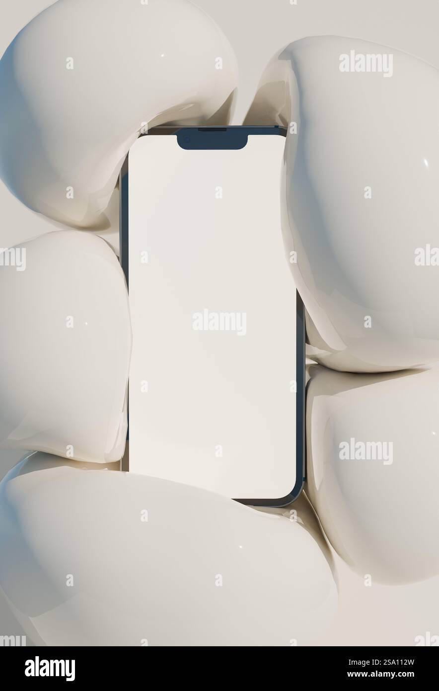 Realistic smartphone mockup surrounded by glossy white three ...