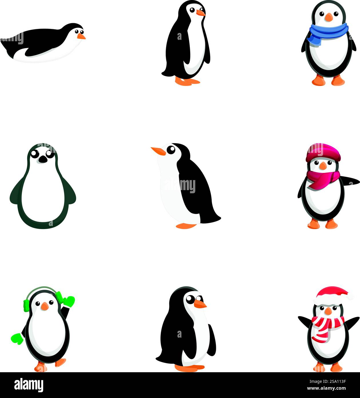 Christmas penguin icon set. Cartoon set of 9 Christmas penguin vector ...