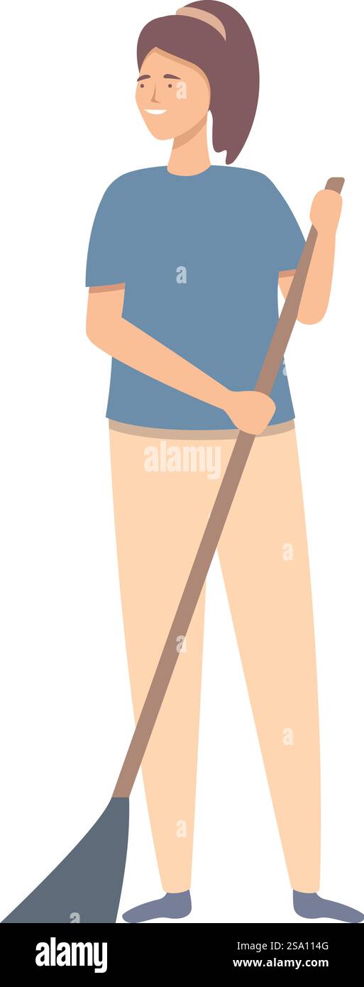 Woman with broom cleaning tool icon cartoon vector. Indoor house ...