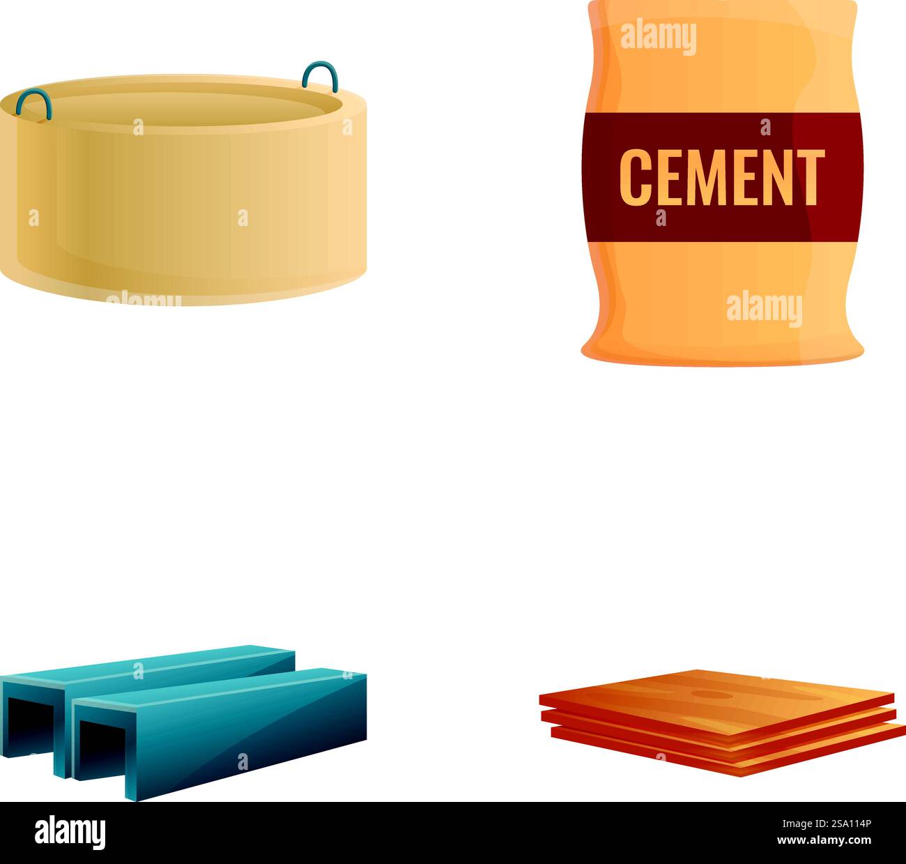 Building material icons set cartoon vector. Industrial construction ...