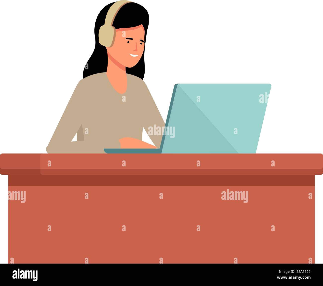Woman work call center icon cartoon vector. Office home character ...