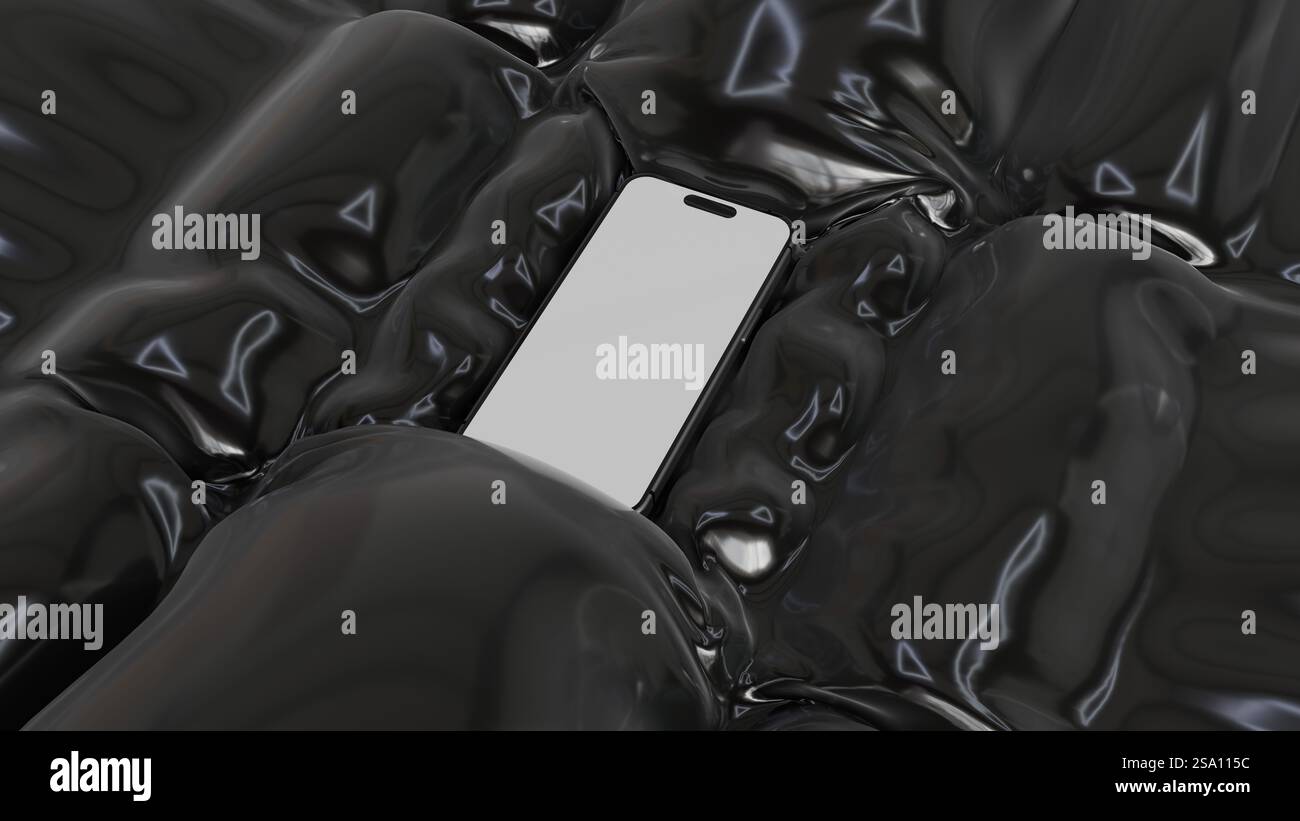 Premium smartphone mockup on glossy black surface with futuristic ...