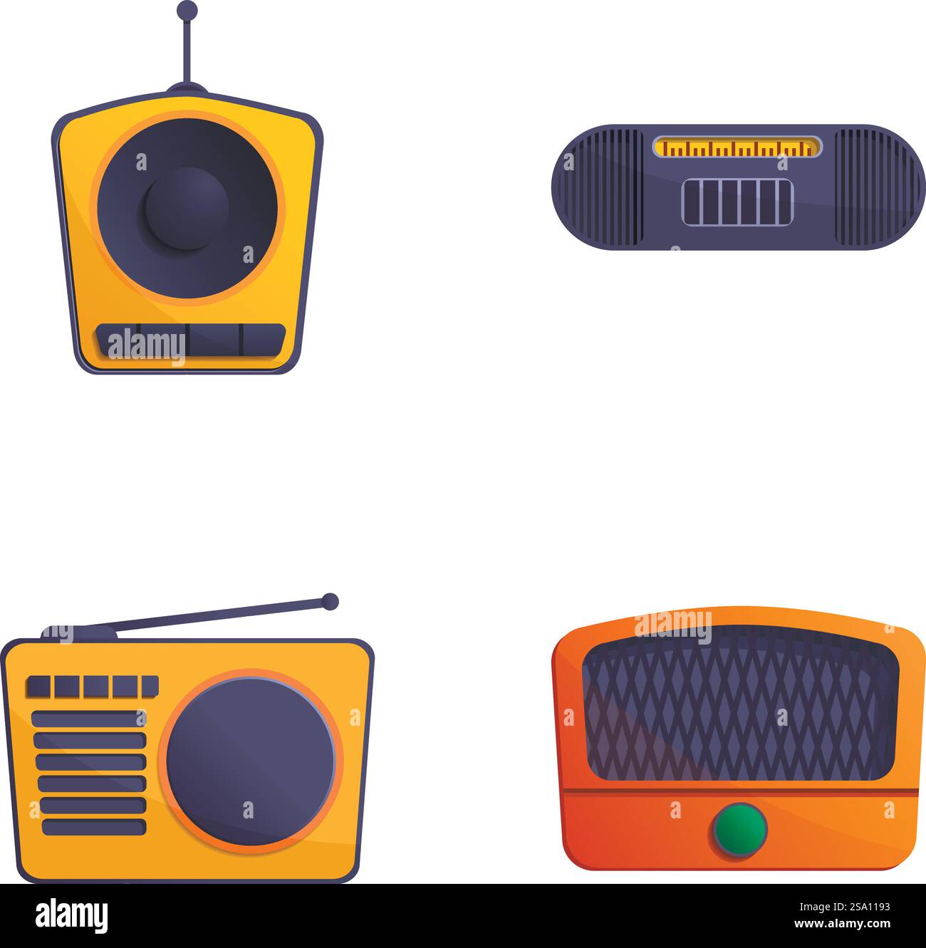 Radio tuner icons set cartoon vector. Vintage radio. Old radio device ...
