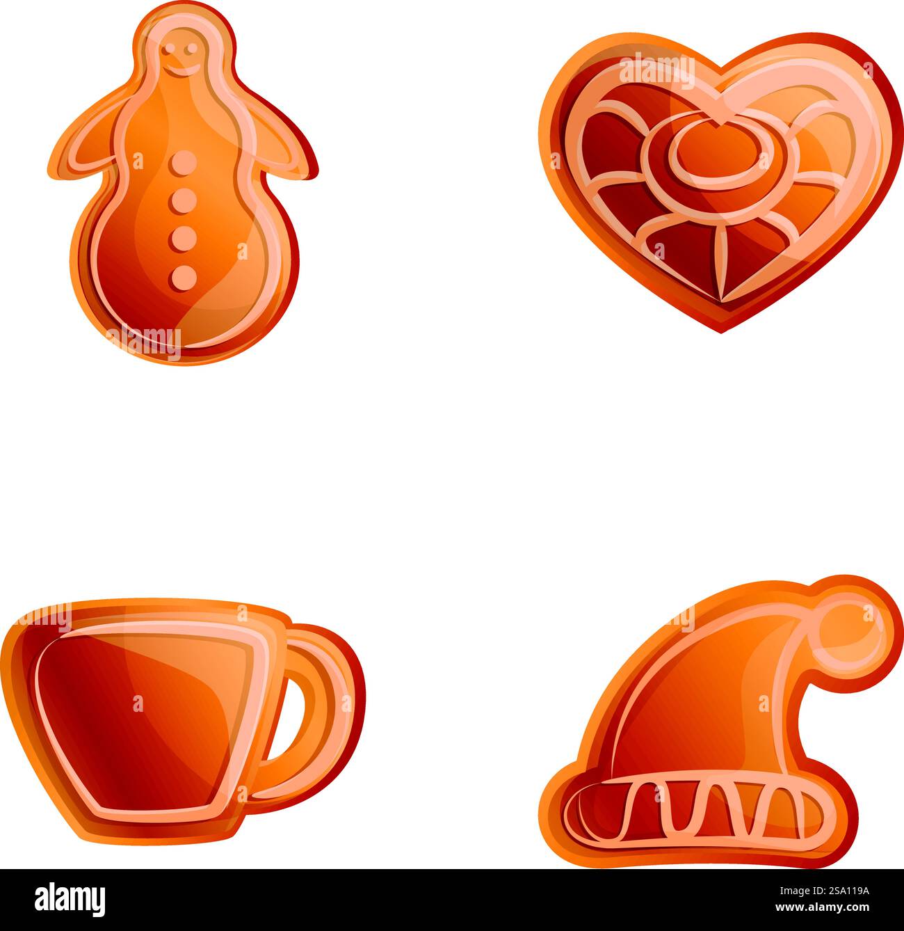 Gingerbread cookie icons set cartoon vector. Winter homemade cookie ...
