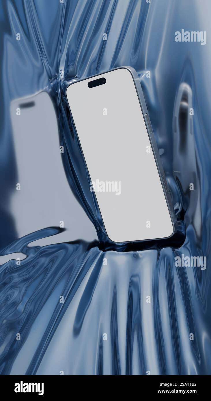 Modern smartphone against blue metallic background. 3D render. Product ...