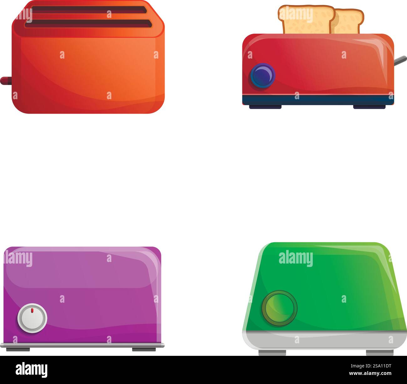 Modern toaster icons set cartoon vector. Cooking breakfast. Kitchen ...