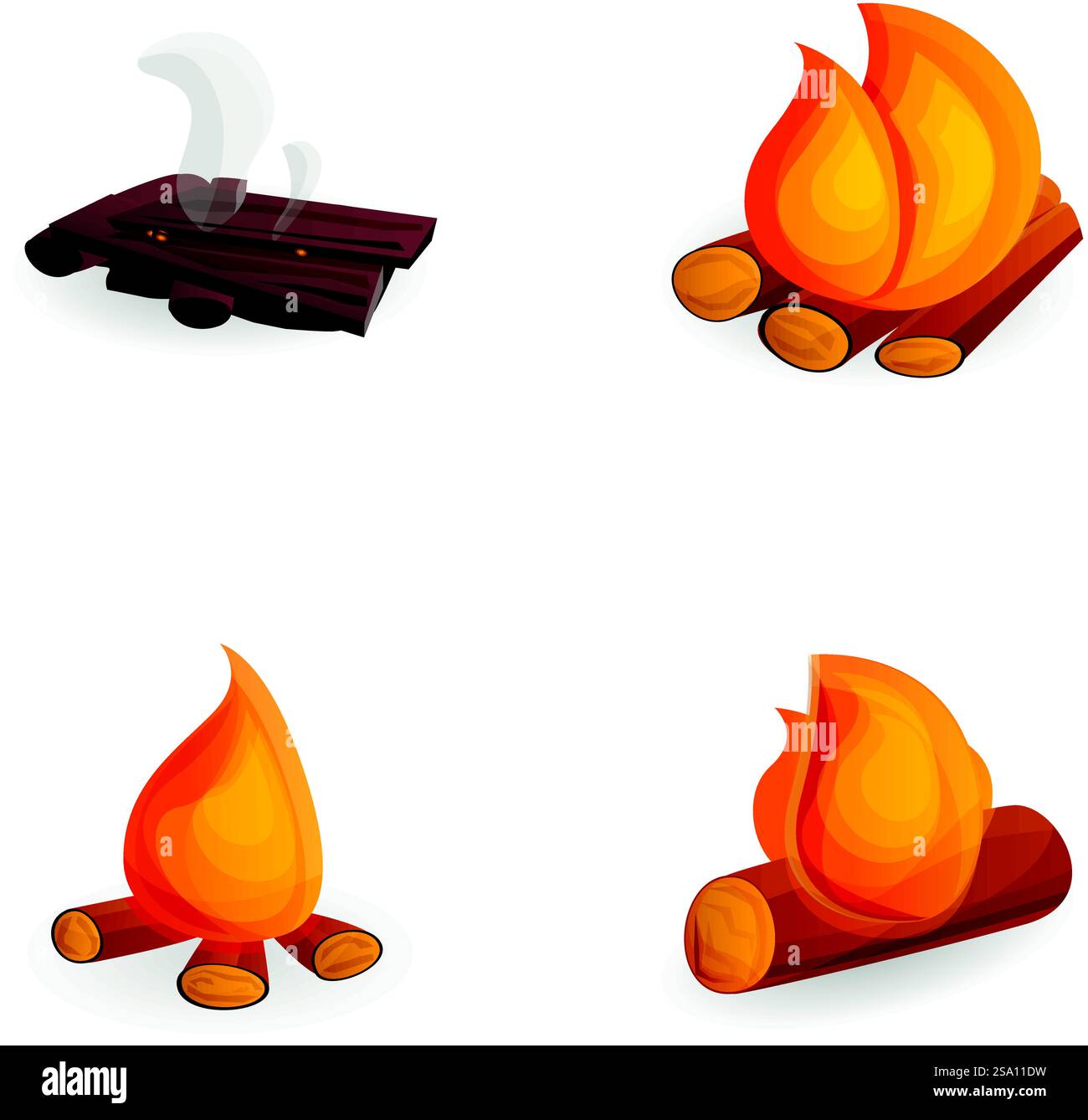 Campfire icons set cartoon vector. Burning and extinguished fire ...