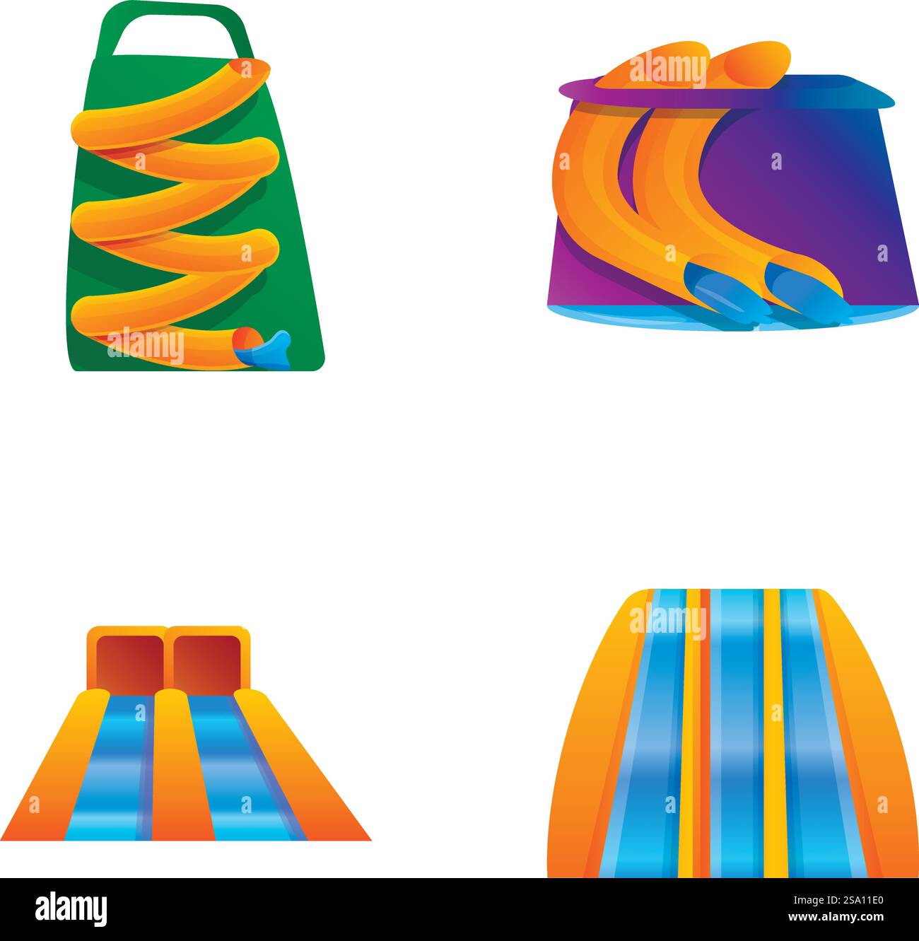 Water attraction icons set cartoon vector. Various water slide ...