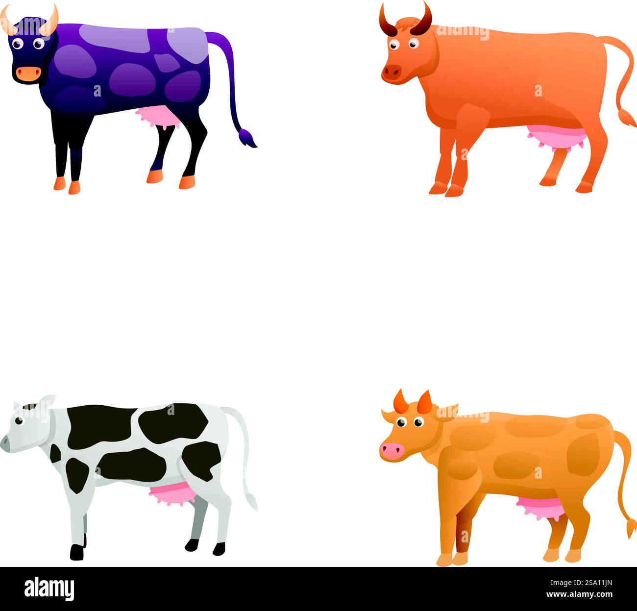 Cattle icons set cartoon vector. Domestic milk animal. Cow, agriculture ...