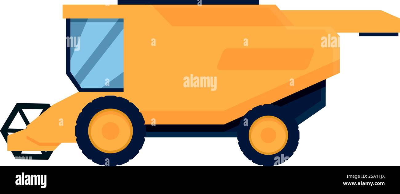 Yellow combine harvester icon cartoon vector. Transport village ...