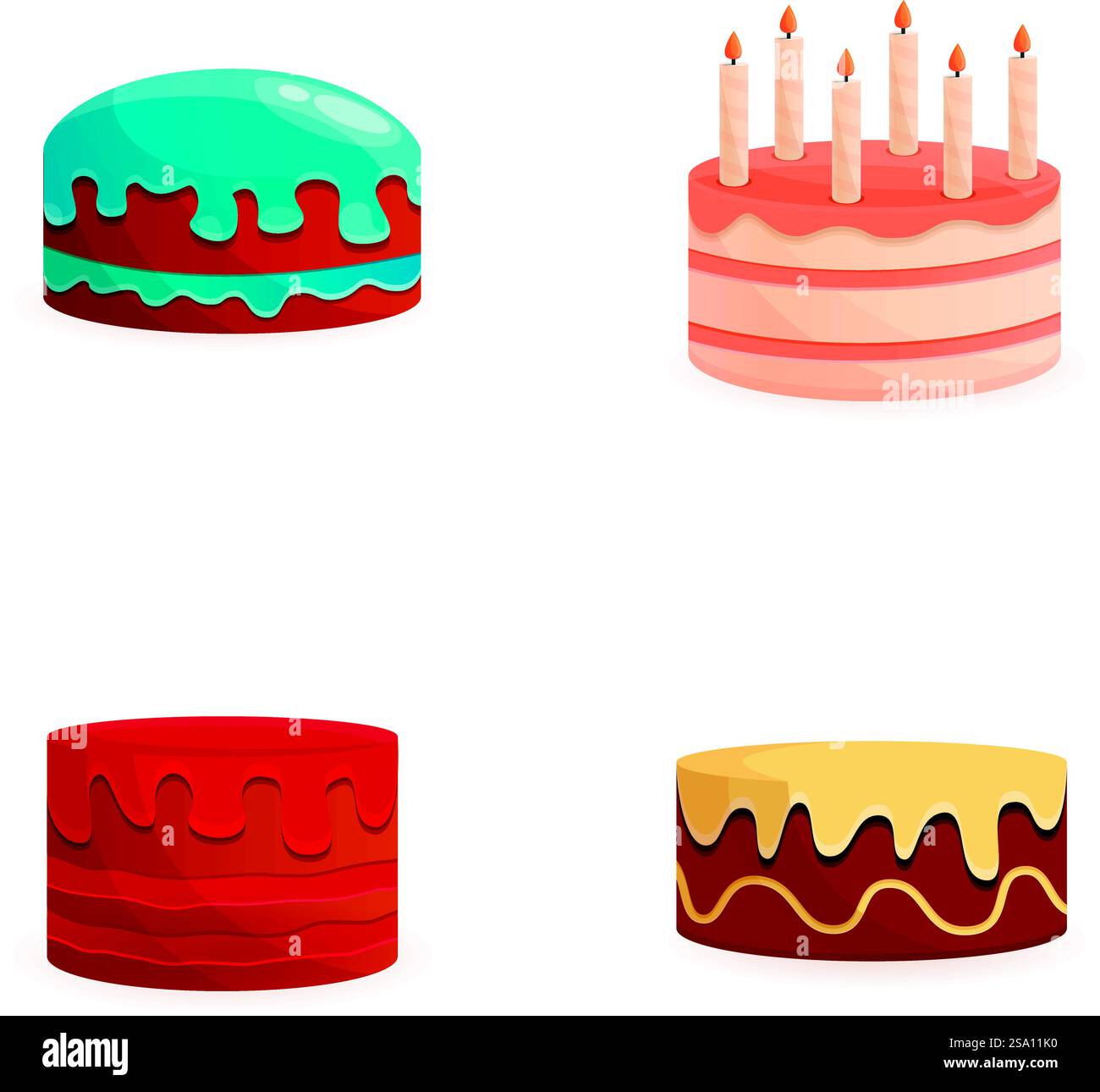 Celebration cake icons set cartoon vector. Delicious dessert. Sweet food. Celebration cake icons ...