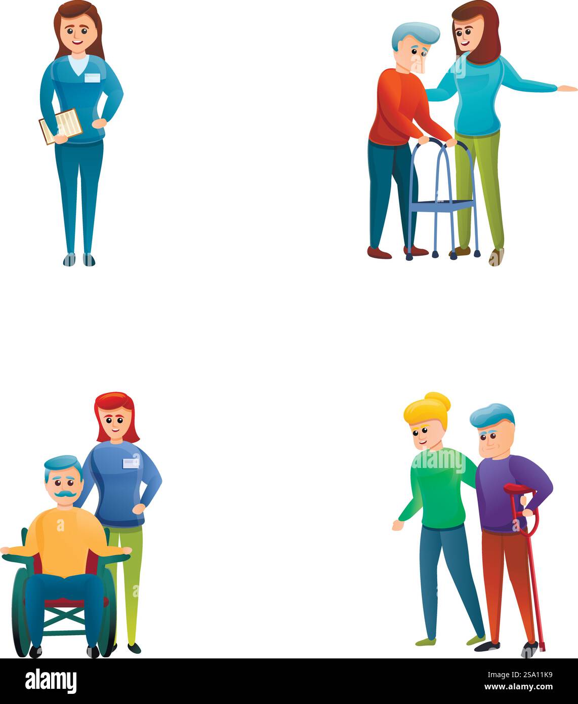 Volunteering icons set cartoon vector. Man and woman volunteer helping ...