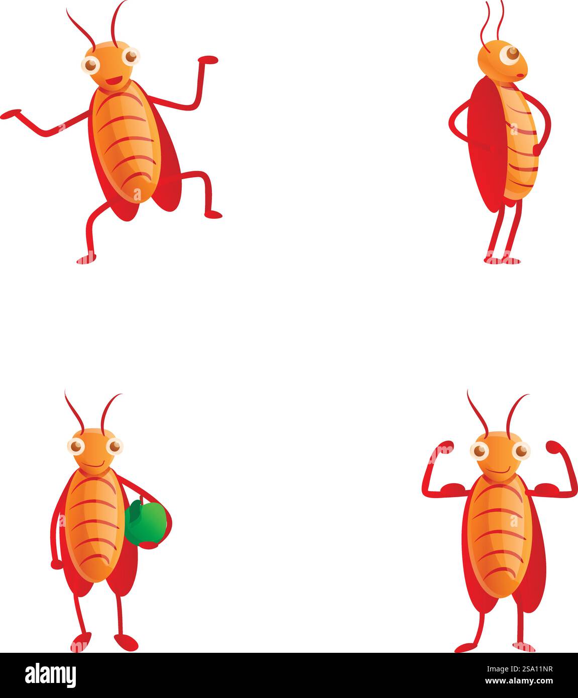 Funny cockroach icons set cartoon vector various brown cockroach insect ...