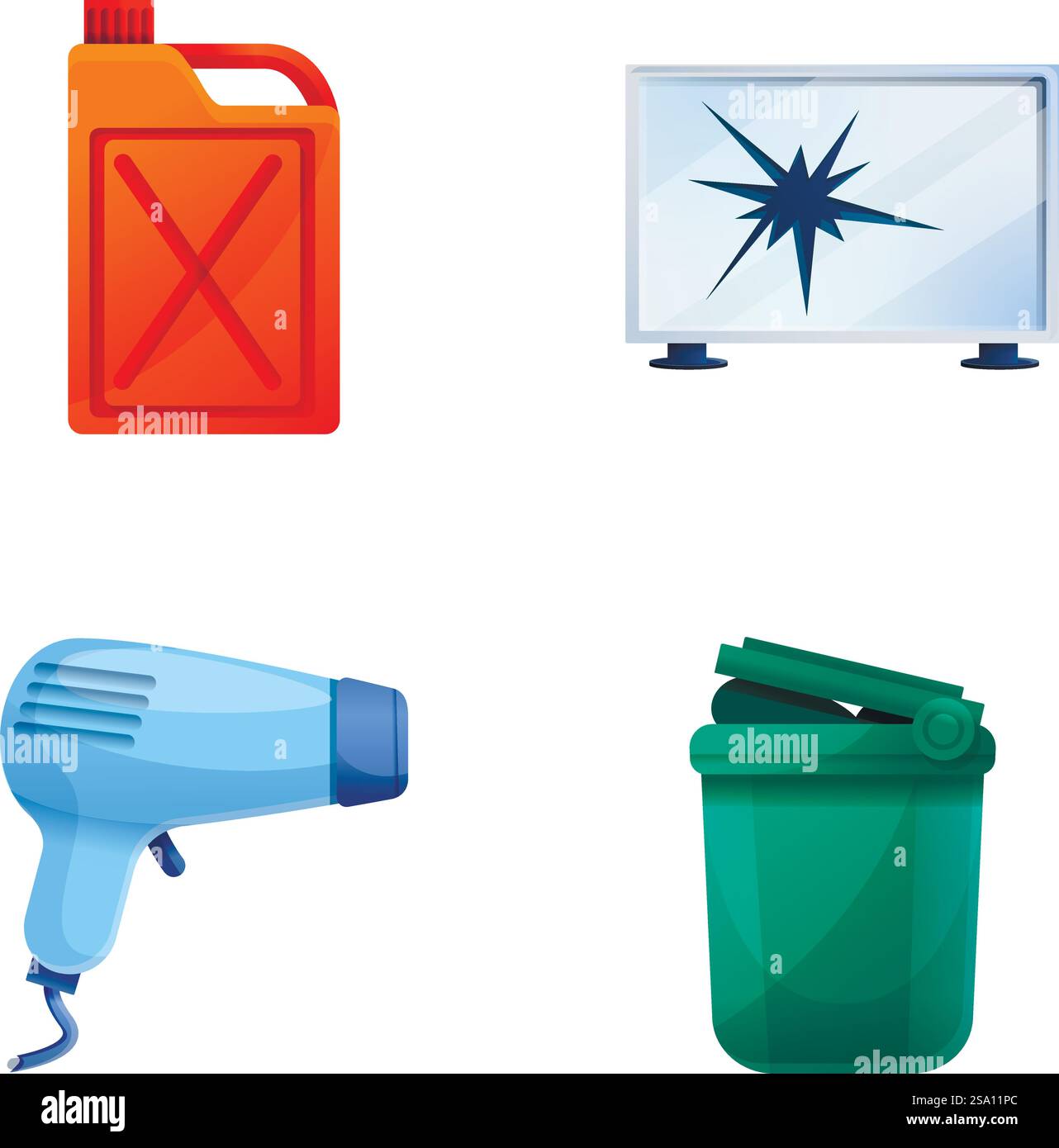 Technical garbage icons set cartoon vector. Old home appliance ...
