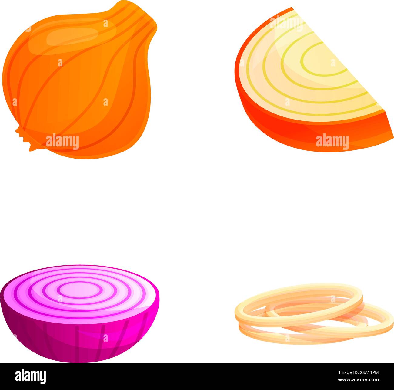 Onion icons set cartoon vector. Whole and cut onion. Organic farm ...