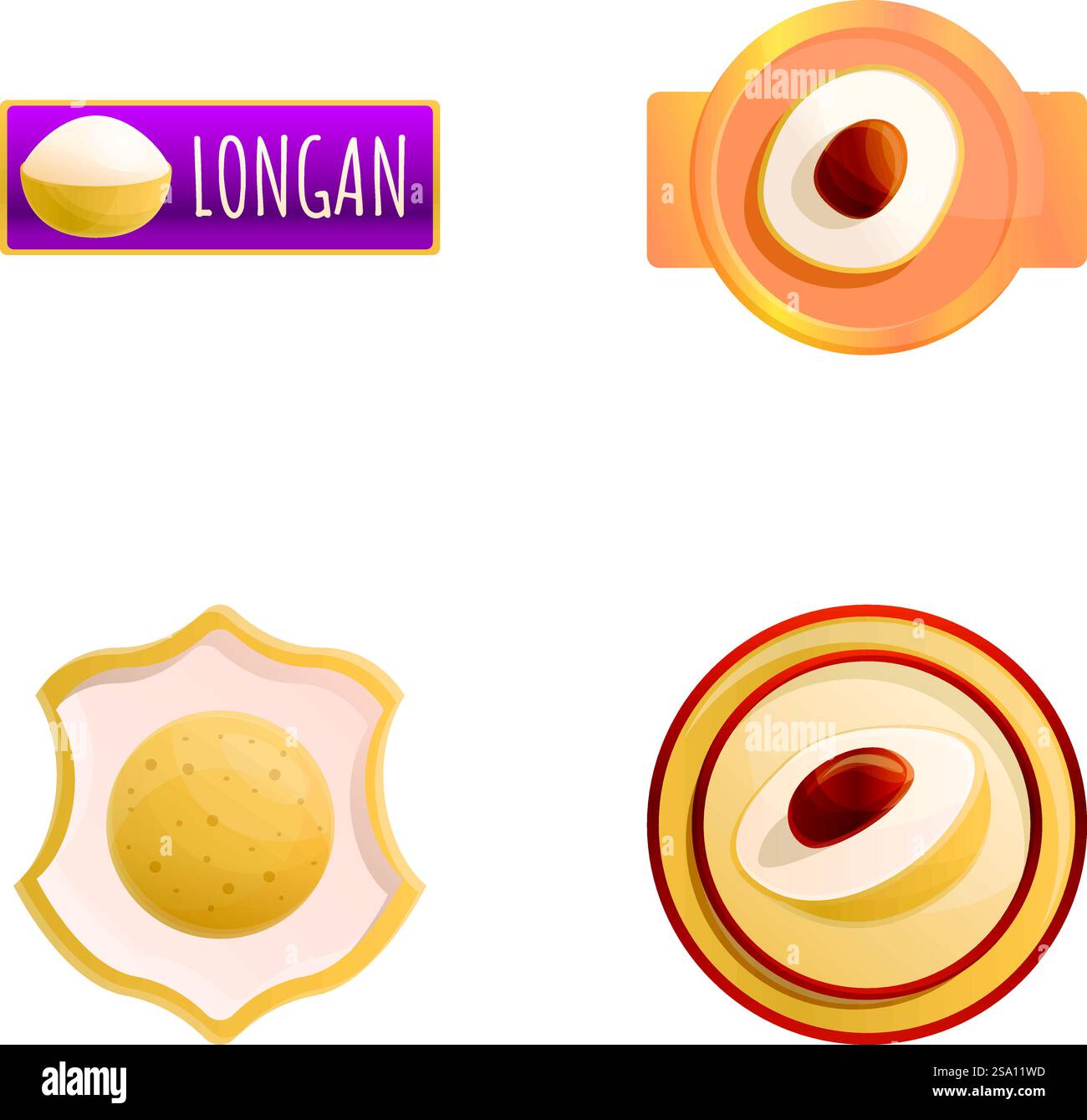 Ripe longan icons set cartoon vector. Tropical fruit. Healthy nutrition ...