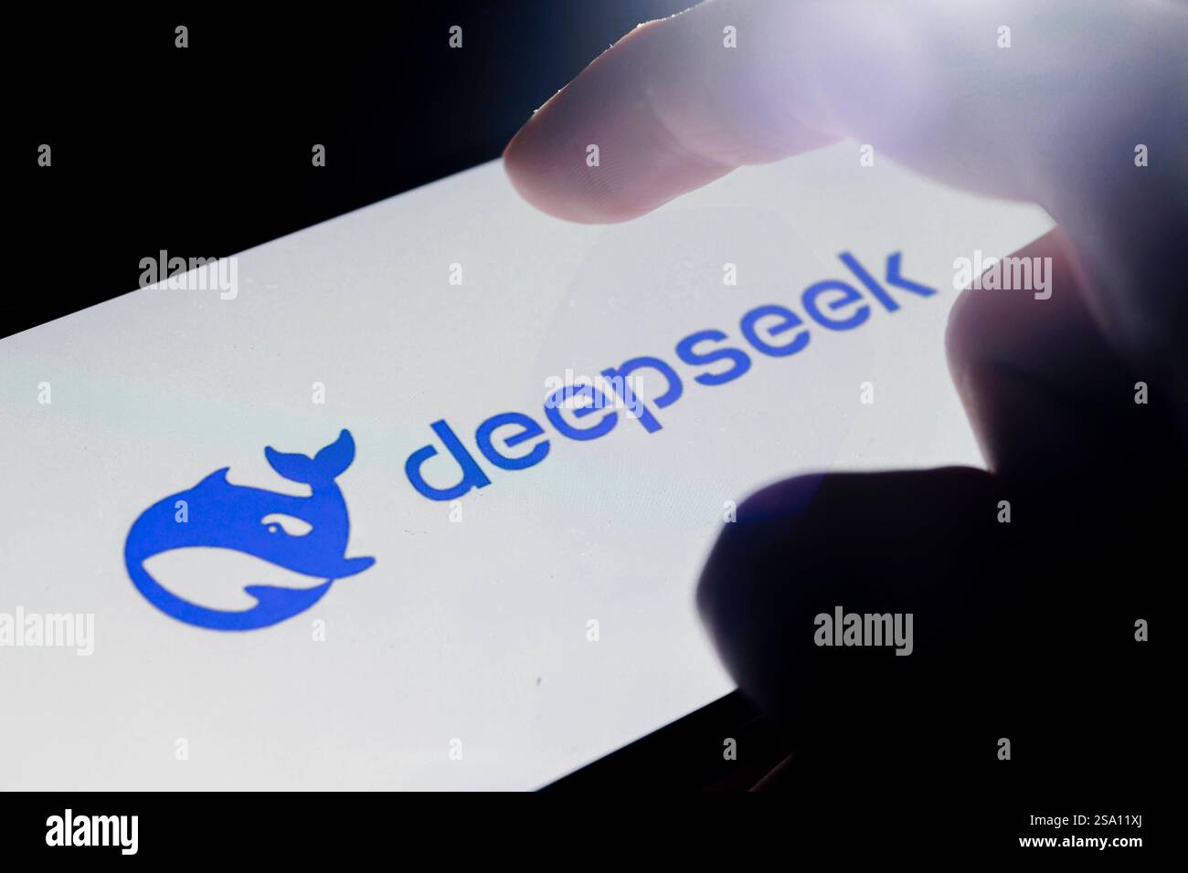 Das Logo des chinesischen KI-Startup DeepSeek wird auf einem Smartphone ...