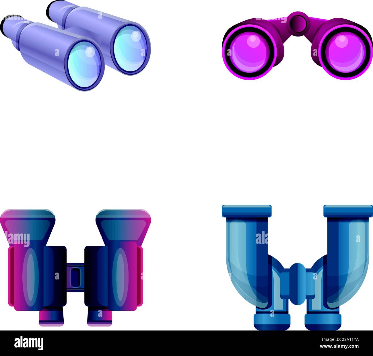Old binocular icons set cartoon vector. Binocular of different shape ...