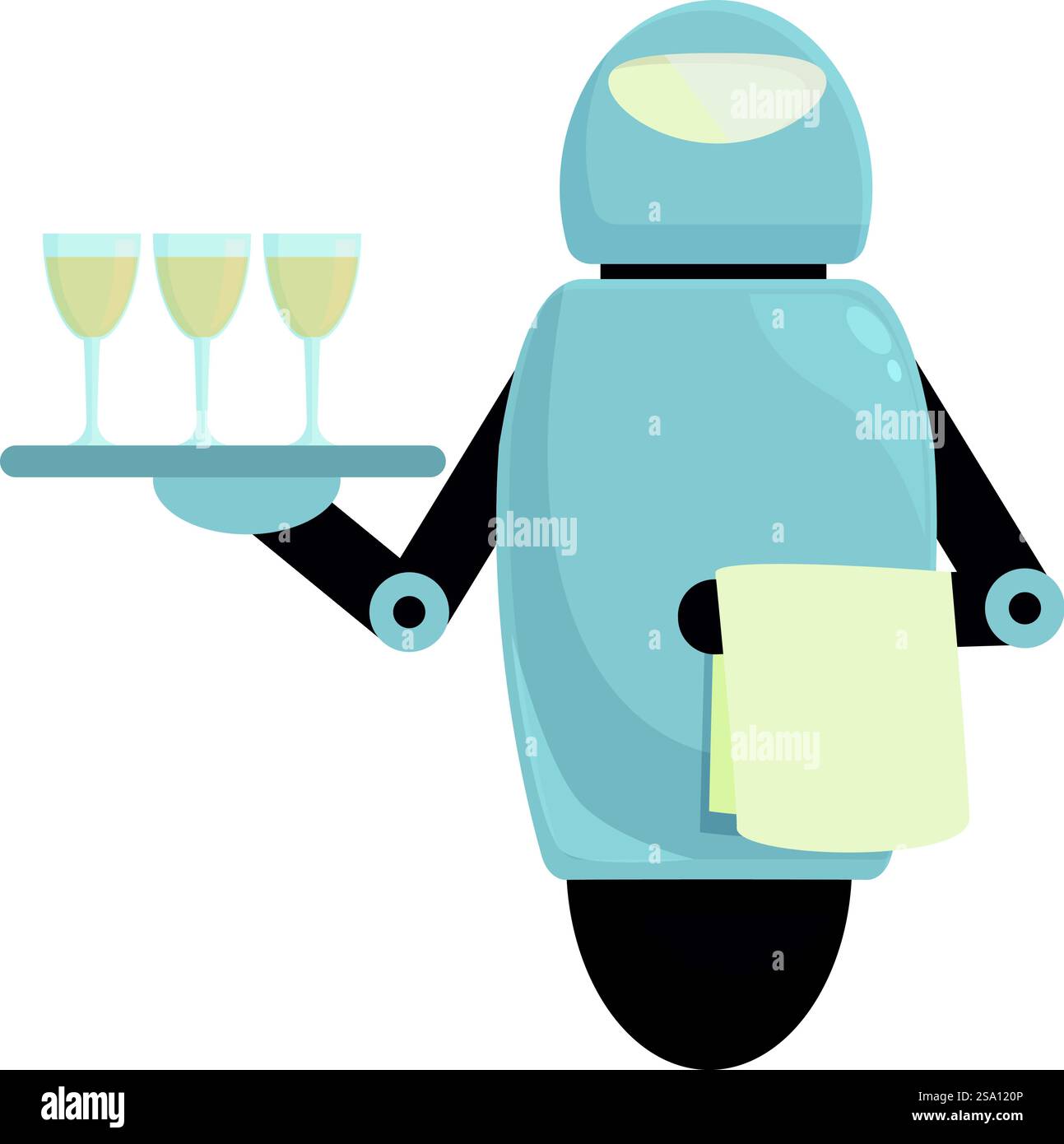 Robot waiter with glasses icon cartoon vector. Plate wine server ...