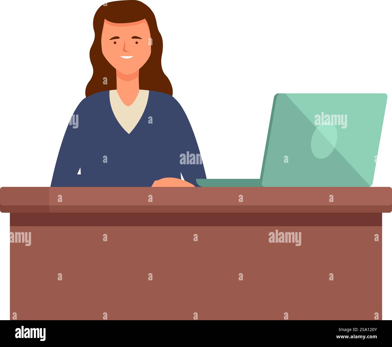 Corporate female worker icon cartoon vector. Table manager interior ...