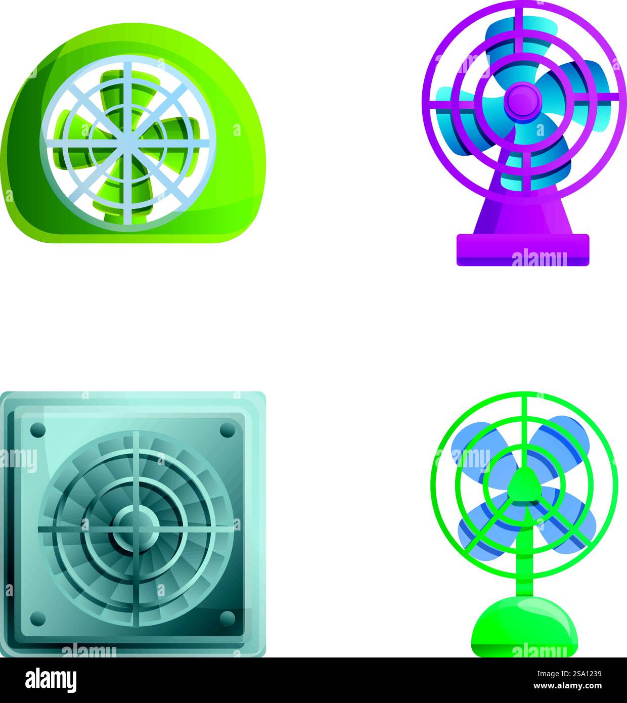 Ventilating device icons set cartoon vector. Various type of fan. Air ...