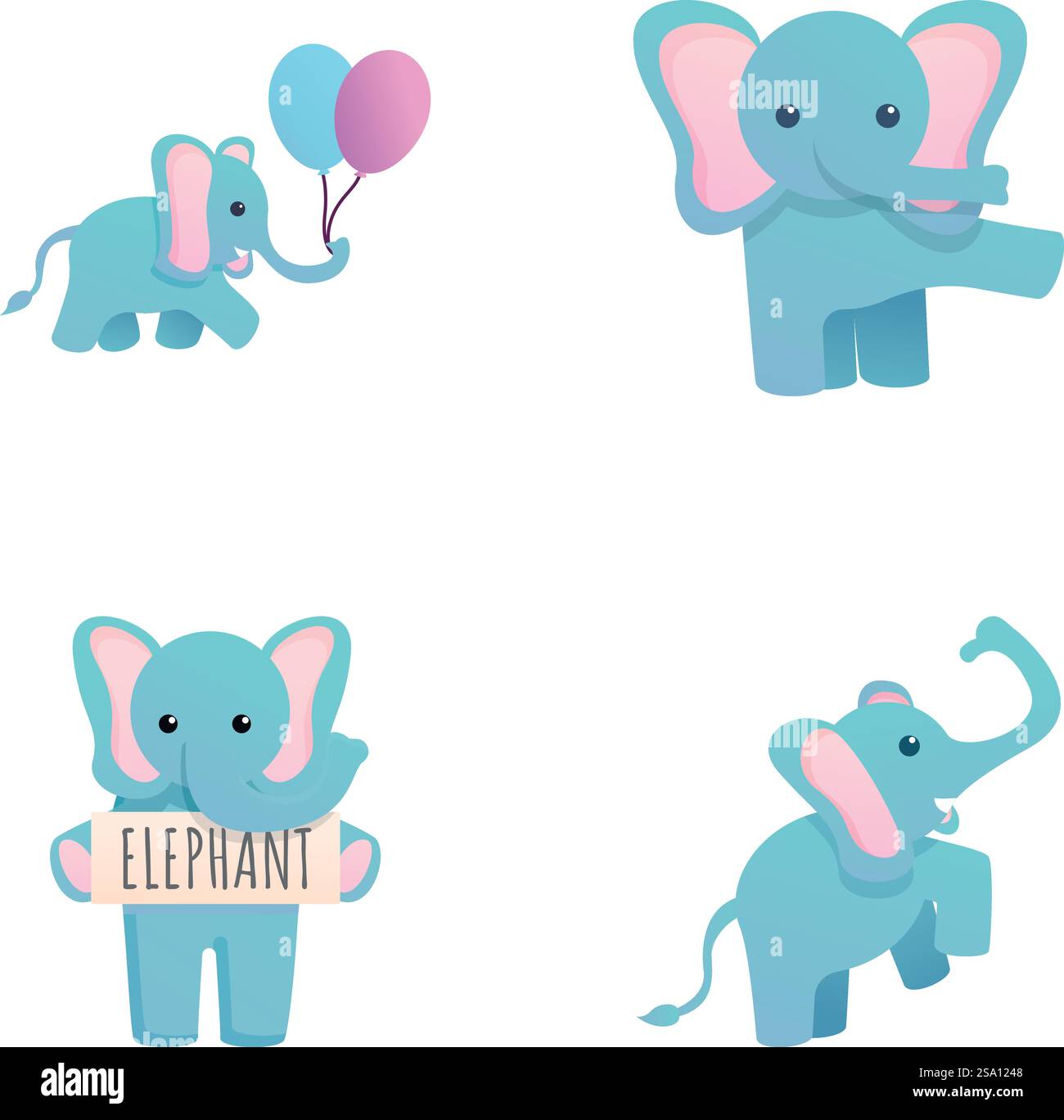 Cute elephant icons set cartoon vector. Baby elephant with balloon ...