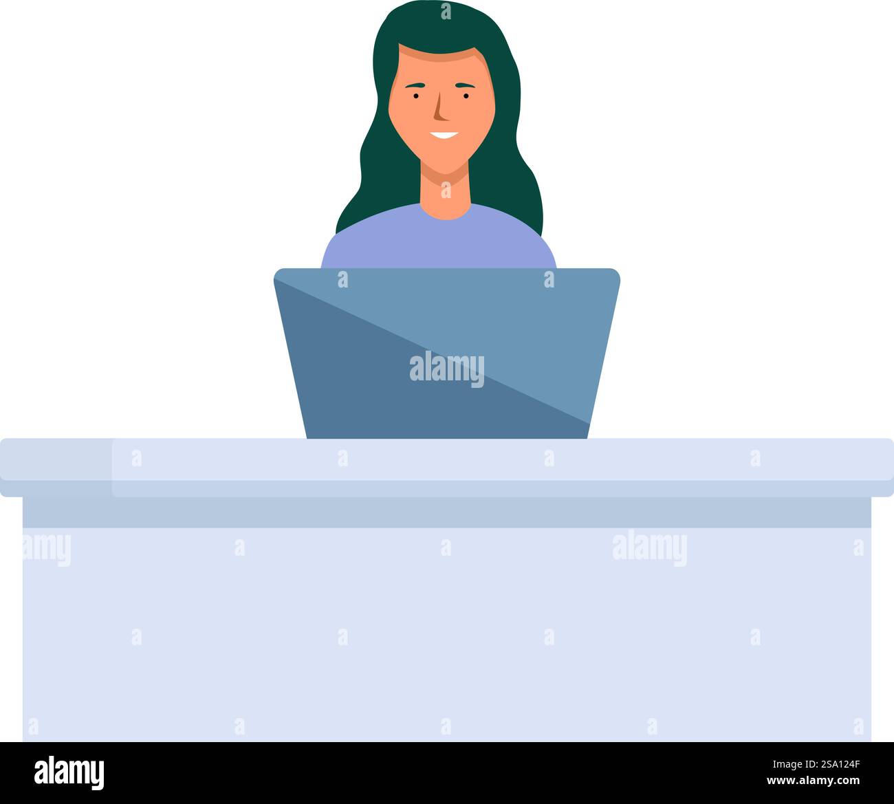 Happy smiling woman work icon cartoon vector. Home desktop. Cute ...