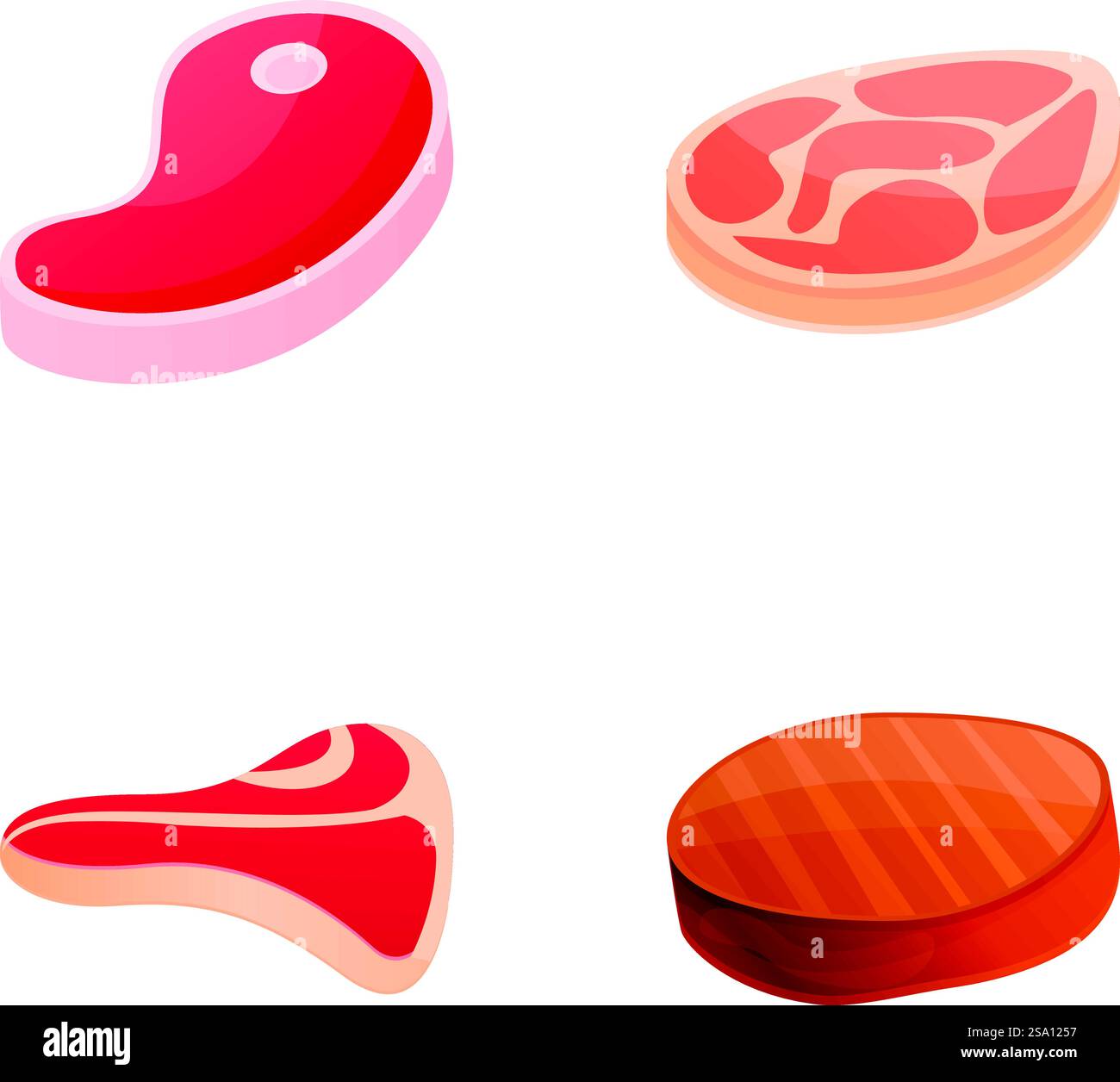 Steak icons set cartoon vector. Cooking food. Barbecue meat. Steak ...
