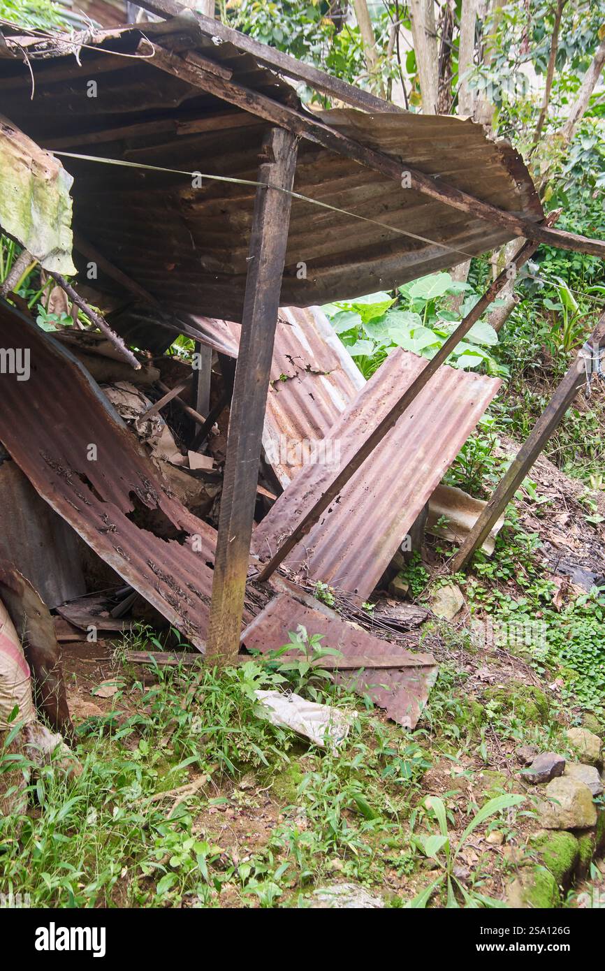 poor condition shed or small building, collapsed and lying on the ...