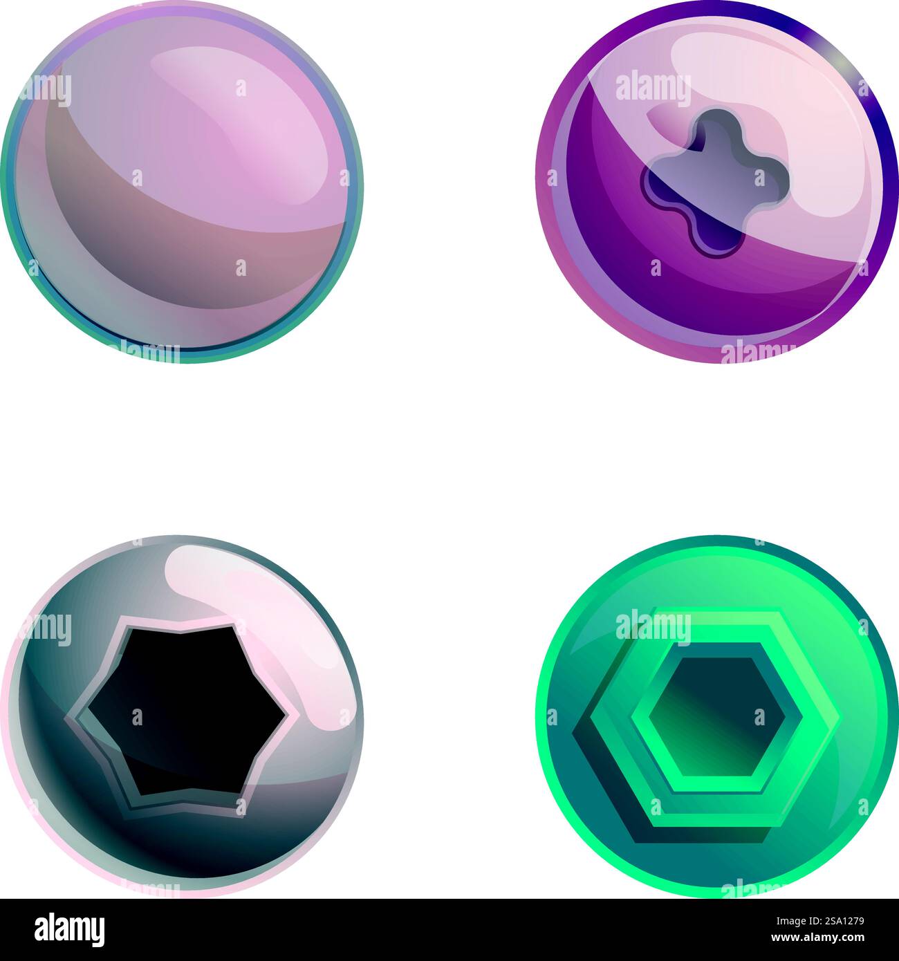 Steel bolt icons set cartoon vector. Metal screw and bolt. Fixing ...