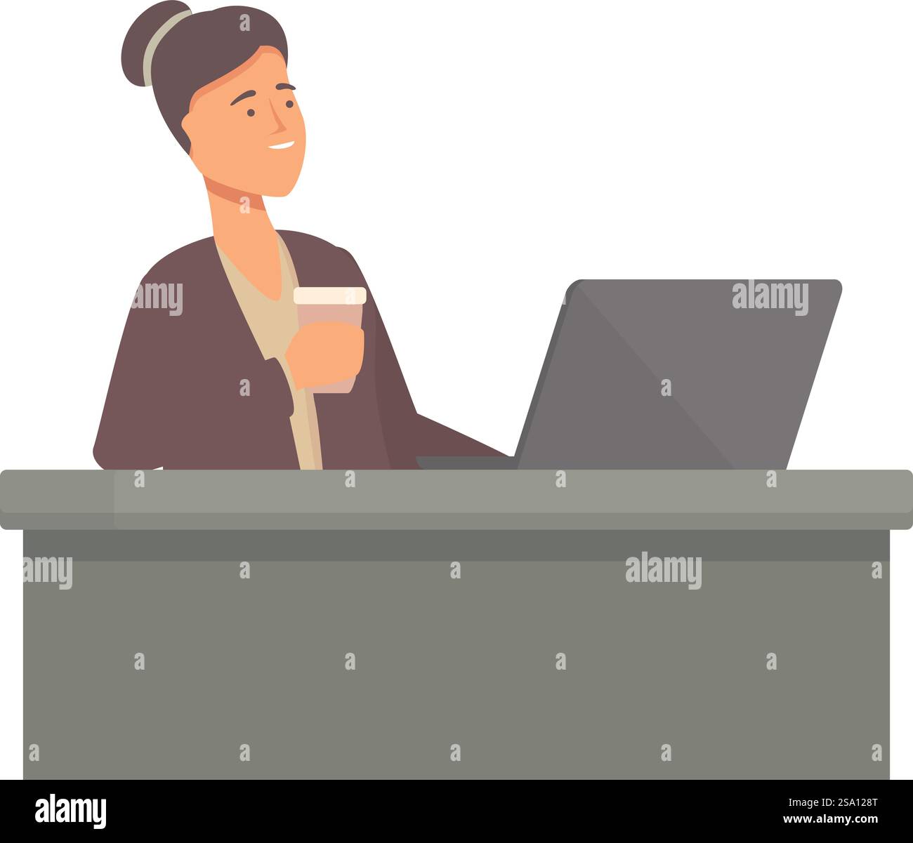 Person freelance desk work icon cartoon vector. Cute girl writing ...