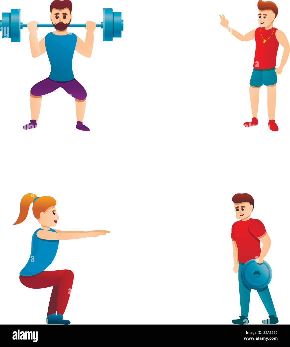 Sport training icons set cartoon vector. People playing sport with ...