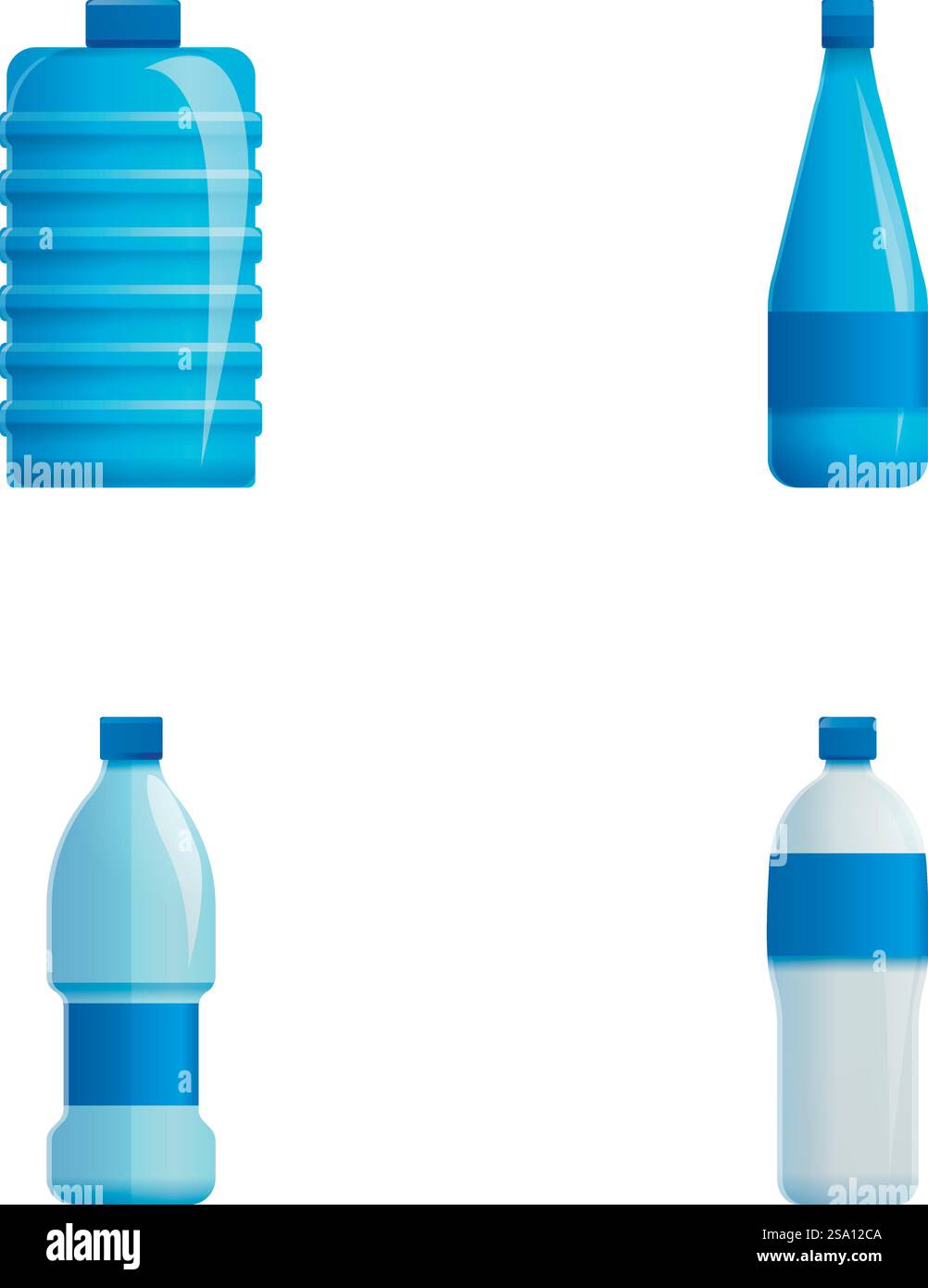 Sparkling water icons set cartoon vector. Water in glass and plastic container. Drink, beverage ...