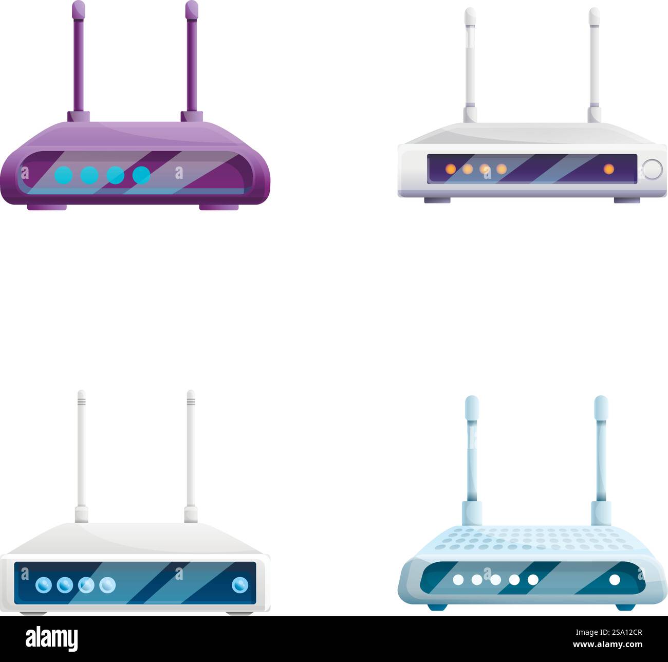 Internet Router Icons Set Cartoon Vector Wireless Wi Fi Router Modern Device Internet Router