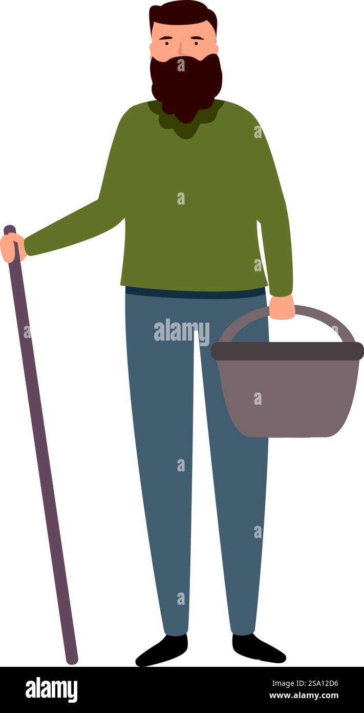 Bearded mushroom picker icon cartoon vector. Nature fungus. Basket with ...