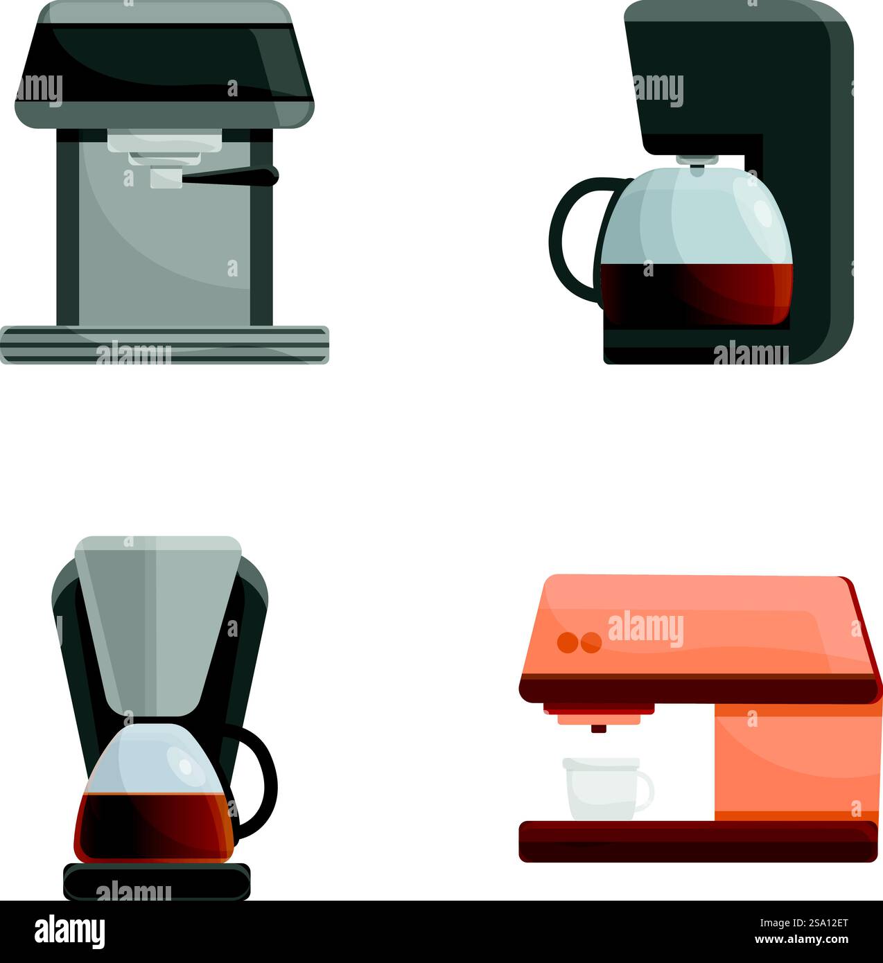 Cafe equipment icons set cartoon vector. New coffee machine. Coffee ...