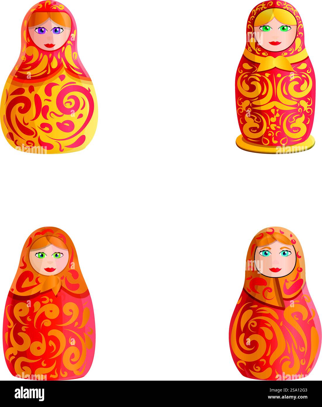 Matryoshka icons set cartoon vector. Russian doll. Traditional wooden ...