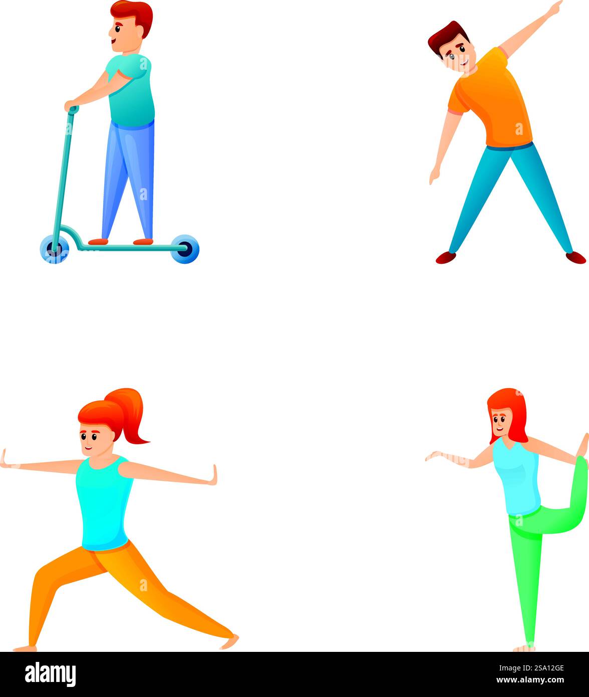 Outdoor activity icons set cartoon vector. People doing sport. Active ...