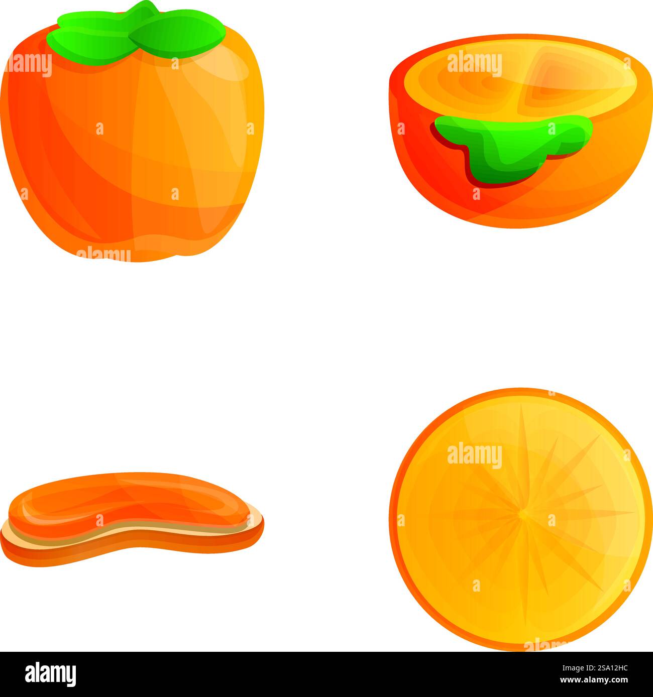 Persimmon jam icons set cartoon vector. Delicious toast with jam and ...