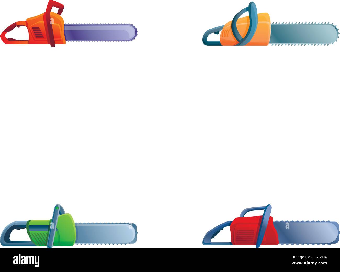 Power saw icons set cartoon vector. Gardening power tool. Tree cutting ...
