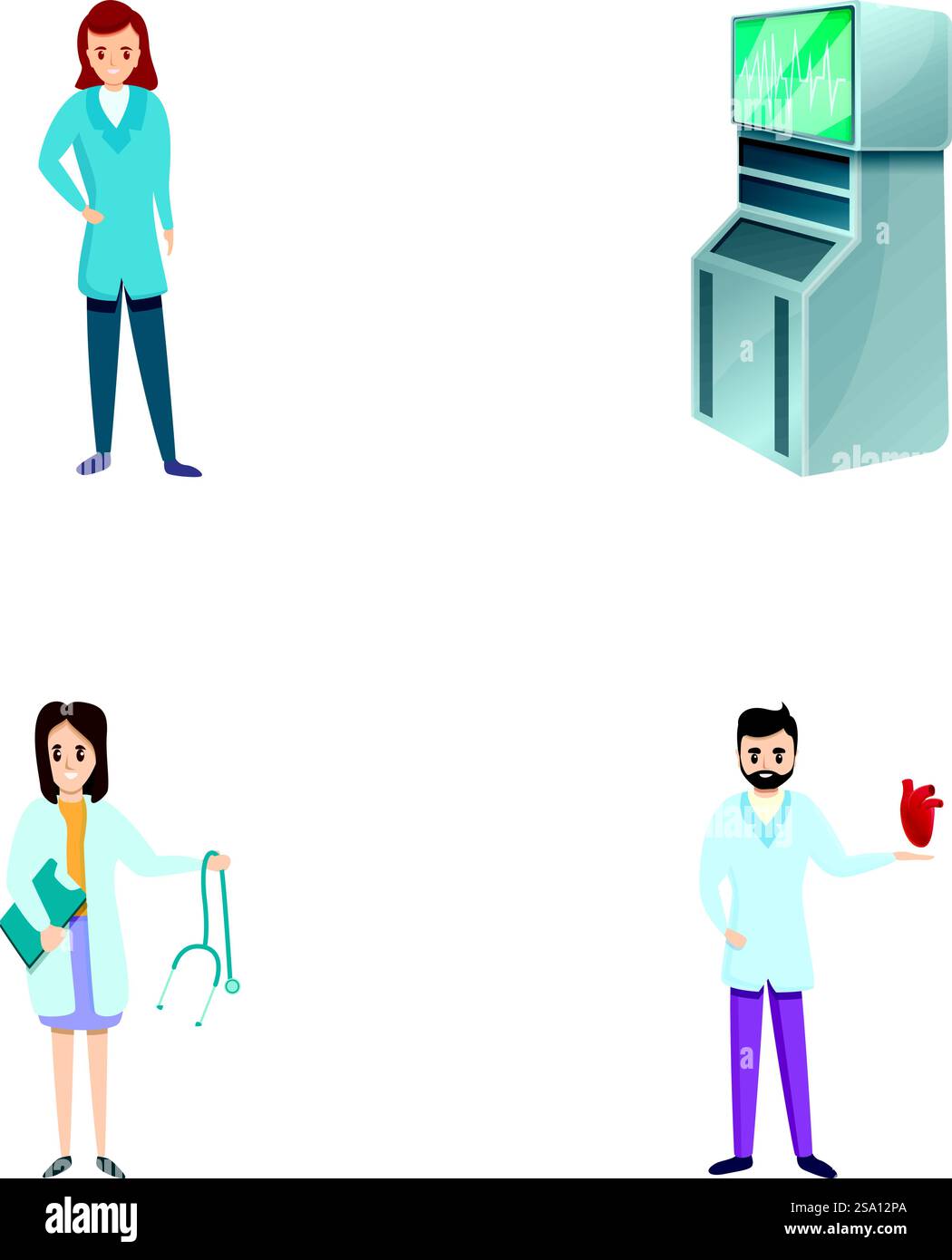 Cardiologist icons set cartoon vector. Cardiologist doctor healing ...