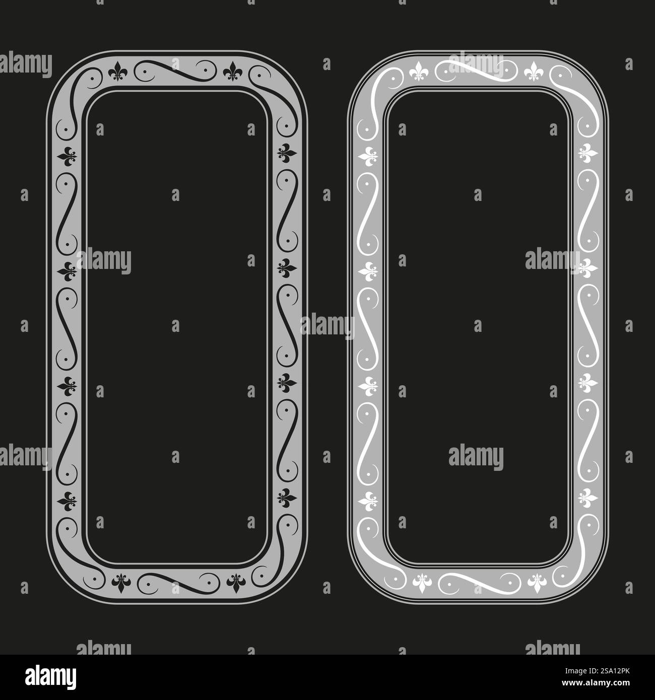 Decorative rectangle frame. Ornamental black design. Classic floral ...