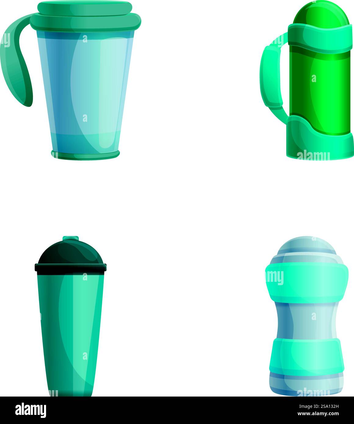 Thermo cup icons set cartoon vector. Various travel mug and thermos ...