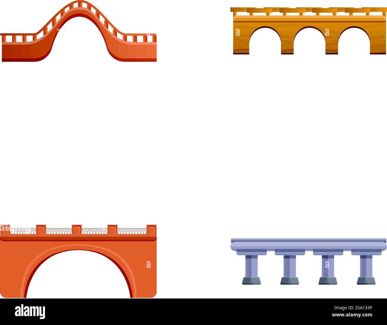Bridge project icons set cartoon vector. Various type of bridge ...