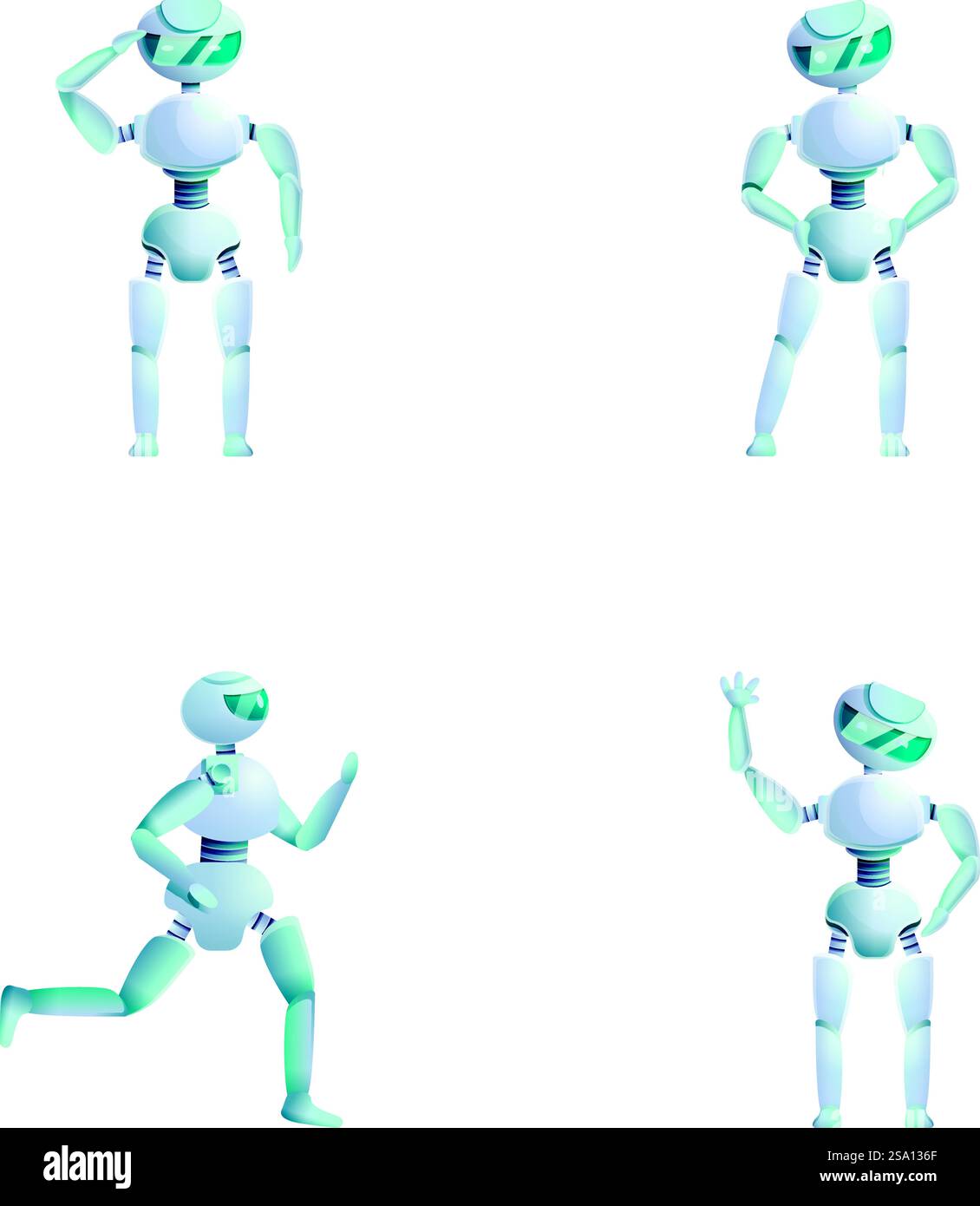 Robot woman icons set cartoon vector. Modern electronic robot ...
