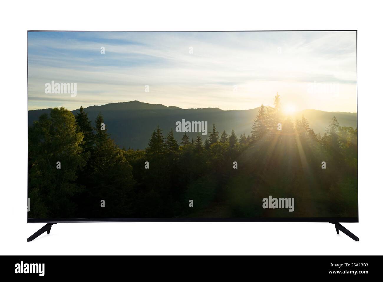 TV set with nature landscape on screen isolated on white Stock Photo ...